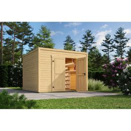 Nordic Holz Gartenhaus &raquo;Fynn 3&laquo; kleiner stilvoller Schuppen mit Flachdach beige Massivholz ohne Fu&szlig;boden, ohne Dacheindeckung