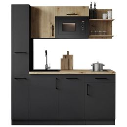 respekta K&uuml;che &raquo;Oliver&laquo; zerlegt, wahlweise mit Mikrowelle, mit Soft Close, Breite 175 cm schwarz B/H/T: 175cm x 205cm x 60cm,mit Mikrowelle