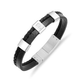 Police Herren Armband &raquo;Unity&laquo; schwarz 22cm, Edelstahl Leder