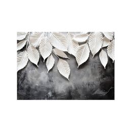 WALLARENA Fototapete Bl&auml;tter in Grau | Gr.: 150 x 105 cm