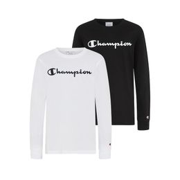 Champion Kinder Langarmshirt Packung, 2 im Doppelpack, mit Rundhalsausschnitt, sportlich, aus Baumwolle schwarz-wei&szlig; S (128/134)