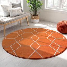 Sanat Teppich &raquo;Trellis, auch als L&auml;ufer und Rund&laquo; rund 10 mm H&ouml;he Kurzflor, skandi, boho, gro&szlig;e Farbauswahl, alle R&auml;ume orange Kunstfaser &Oslash; 200cm 1 Stk., 