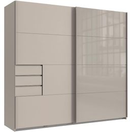 Schwebet&uuml;renschrank &raquo;Saigon&laquo; mit Glaselementen, 2 T&uuml;ren, 225cm breit beige B/H/T: 225cm x 64cm, Schubladen: 3 Stk. T&uuml;ren: 2 Stk.