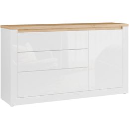 FORTE Sideboard &raquo;Sideboard, grifflos, Beleuchtung inklusive&laquo; B/H/T 156,4/89,8/41,6 cm, Front gl&auml;nzend wei&szlig; Holzwerkstoff B/H/T: 156,4cm x 89,8cm x 