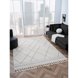 MyFlair Hochflor-Teppich &raquo;Moroccan Design, LAGERR&Auml;UMUNG&laquo; rechteckig 24 mm H&ouml;he modern, marokkanisches Design, Rauten Muster, weich, mit Fransen grau Polyester