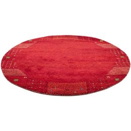 Theko Wollteppich &raquo;Denver 1999, handgekn&uuml;pft&laquo; rund 16 mm H&ouml;he reine Wolle, Gabbeh Design, mit Bord&uuml;re, Wohnzimmer rot Schurwolle &Oslash; 150cm 1 Stk., 16mm,