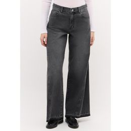 Angels Damen Angels Schlagjeans &raquo;LIVA EDGY&laquo; mit extraweitem Bein und Teilungsnaht grau 42, L&auml;nge 32