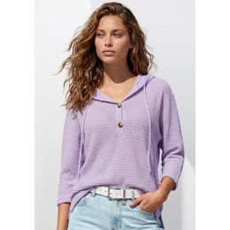 Lascana Damen Lascana Kapuzenshirt &raquo;aus sommerlichem Waffelstrick&laquo; Sommerhoody mit Knopfleiste blau 40/42