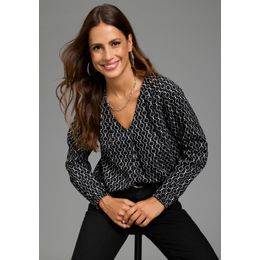 DELMAO Damen Schlupfbluse, schwarz-wei&szlig;, Gr. 36, gemustert, Web, Obermaterial: 100% Viskose, Blusen, femininer Stil, Langarm, aus Viskose, mit