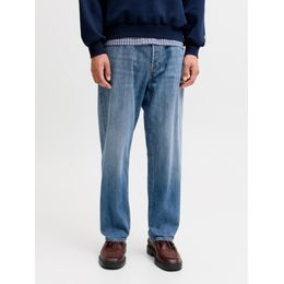 Jack & Jones JACK & JONES Herren Loose-fit-Jeans "JJIEDDIE JJORIGINAL SQ", blau, Gr. 28, Abriebeffekte, Denim/Jeans, Obermaterial: 100% Baumwolle, Jeans,