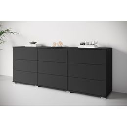 OTTO home Sideboard &raquo;Kenia, Kommode, 180 cm breit, mit 9 Schubladen&laquo; 1 Stk. tlg. Push-to-Open-System und gro&szlig;z&uuml;giger Stauraum schwarz Holzwerkstoff B/