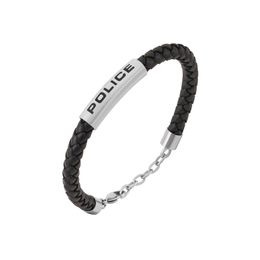 Police Herren Armband "Skyfall", 22cm, Edelstahl Lederschwarz, edelstahlfarben, Edelstahl, Leder, Armb&auml;nder