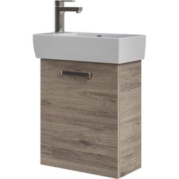 Badm&ouml;bel-Set SAPHIR, B:50cm H:63cm T:25cm, braun, Kastenm&ouml;bel-Sets, "2-teilig, Keramikwaschtisch mit Waschtischunterschrank"