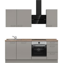 K&uuml;chenzeile Nobilia, B:210,3cm H:216,6cm T:60cmk&uuml;che: grau, korpus: taupegrau, arbeitsplatte: eiche havanna nachbildung, Komplettk&uuml;chen-Sets, ""Laser