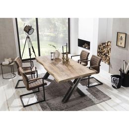 Sit Esstisch &raquo;Quito Mango Massivholz mit Baumkante & X-Gestell im Used-Look&laquo; Massive Mango-Baumkante mit markantem X-Gestell beige B/H/T: 180cm x 76cm