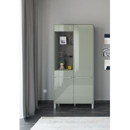 Standvitrine, B:92cm H:197cm T:42cm, gr&uuml;n, SET ONE BY Musterring, Glas, Holzwerkstoff, Schr&auml;nke, "Reno", Mit Vierkantfu&szlig; in diversen Farben, 197 cm