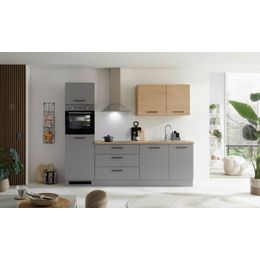 K&uuml;chenzeile KOCHSTATION, B:260cm H:211cm T:60cm, grau, Komplettk&uuml;chen-Sets, "KS-Malfi", Breite 260cm, wahlweise mit E-Ger&auml;ten, Arbeitsplatte 38mm