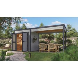 Weka Gartenhaus &raquo;Batu 1 mit Anbau 300 cm&laquo; grau Massivholz ohne Fu&szlig;boden, ohne Dacheindeckung