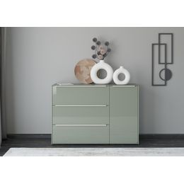 Sideboard, B:137cm H:94cm T:42cm, gr&uuml;n, SET ONE BY Musterring, Glas, Holzwerkstoff, Wohnzimmer, Sideboards, "Reno", Mit Gleitern und in verschiedenen