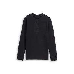 Tom Tailor Kinder Langarmshirt, schwarz, Gr. 176, unifarben, Single Jersey, Obermaterial: 100% Baumwolle, Shirts, mit Rundhals und kurzer Knopfleiste
