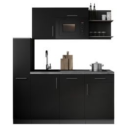 K&uuml;che respekta, B:175cm H:200cm T:60cm, schwarz, Komplettk&uuml;chen-Sets, "Oliver", zerlegt, wahlweise mit Mikrowelle, mit Soft Close, Breite 175 cm