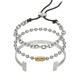 MARC LAUDER Herren Armband "MS05SS", Innendurchmesser 6cm / 21,2cm / Einheitsgr&ouml;&szlig;e, Edelstahl Leder, silber, Edelstahl, Leder, Armb&auml;nder