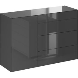 M&auml;usbacher Kommode M&Auml;USBACHER, B:131cm H:89cm T:42cm, grau, Schlafzimmer, Sideboards, Kommode BHT 131/89/42 cm, Push to open, Front+Oberplatte=Glas