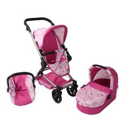 Bayer Chic 2000 CHIC2000 Kinder Kombi-Puppenwagen "Fides 3in1", pink, Kunststoff, Polyester, Stahl, B:61cm H:85cm T:61cm, Puppenwagen, mit Babywanne, Sportsitz und