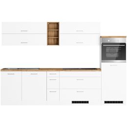 K&uuml;chenzeile KOCHSTATION, B:300cm H:166cm T:60cm, wei&szlig;, Komplettk&uuml;chen-Sets, "KS-Milan, optional mit Muldenl&uuml;fter", Breite 300 cm, wahlweise mit