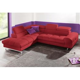 Ecksofa COTTA, B:257cm H:72cm T:206cm, rot, Luxus-Microfaser (100% Polyester);Kunstleder Softlux;Leder Advantage (abgedecktes Spalt-Rindsleder),