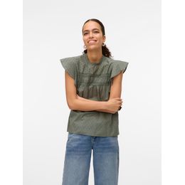 V&eacute;ro Moda VERO MODA Damen Blusenshirt "VMTRINE SL LACE TOP WVN NOOS", gr&uuml;n, Gr. XS, unifarben, Web, Obermaterial: 100% Baumwolle, Shirts, Baumwolle