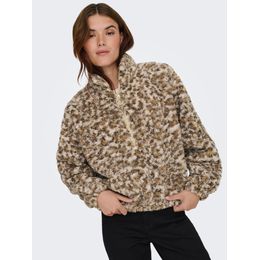 Only Damen Sweatjacke "ONLXENA L/S TEDDY BOX SWT", braun, Gr. S, gemustert, Pl&uuml;sch, Obermaterial: 100% Polyester, Sweatjacken