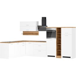 Winkelk&uuml;che KOCHSTATION, B:340cm H:200cm T:60cm, wei&szlig;, Komplettk&uuml;chen-Sets, "KS-Milan", Stellbreite 340/220 cm, viel Stauraum, wahlweise mit E-Ger&auml;ten