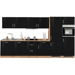K&uuml;chenzeile KOCHSTATION, B:360cm T:60cm, schwarz, Komplettk&uuml;chen-Sets, "KS-Tinnum", mit E-Ger&auml;ten, Breite 360 cm