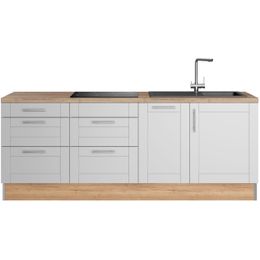 K&uuml;che Optifit, B:225cm H:90,8cm T:60cm, wei&szlig;, Komplettk&uuml;chen-Sets, "Ahus", Breite 225 cm, wahlw. Mit E-Ger&auml;ten, Soft Close Funktion, MDF Fronten