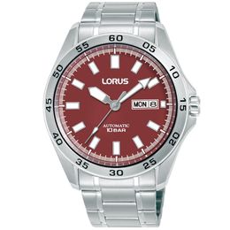Lorus Herren Automatikuhr "Sports Mechanical"silberfarben, rot, Armbanduhren, Armbanduhr, Herrenuhr, Mechanische Uhr, Edelstahlarmband, analog