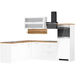 Winkelk&uuml;che KOCHSTATION, B:250cm H:200cm T:60cm, wei&szlig;, Komplettk&uuml;chen-Sets, "KS-Milan", Stellbreite 250/220 cm, viel Stauraum, wahlweise mit E-Ger&auml;ten