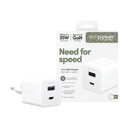 USB-Ladeger&auml;t "Turbo 35 W Charger 1x USB-C 1x USB-A EU-Plug", B:11cm H:4cm T:12,9cm, wei&szlig;, EMPOWER BY PANZERGLASS, Ladeger&auml;te