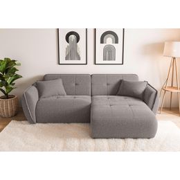 Ecksofa Home Affaire, B:253cm H:81cm T:157cm, grau, 100% Polyester, Wohnzimmer, Sofas, "MIRELDA L-Form mit Steppungen, Recamiere rechts/links, Breite