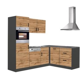 Winkelk&uuml;che KOCHSTATION, B:230cm H:200cm T:60cm, braun, Komplettk&uuml;chen-Sets, "KS-Toronto", Stellbreite 230x170 cm, mit E-Ger&auml;ten