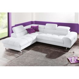 Ecksofa COTTA, B:257cm H:72cm T:206cm, wei&szlig;, Luxus-Microfaser (100% Polyester);Kunstleder Softlux;Leder Advantage (abgedecktes Spalt-Rindsleder),