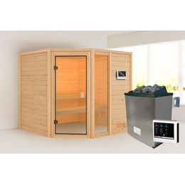 Karibu Sauna ""Tally" mit bronzierter T&uuml;r, naturbelassen", Saunaofen, externe Steuerung, 400 kW, braun, Saunen, aus hochwertiger nordischer Fichte
