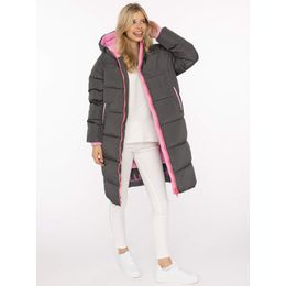 Zwillingsherz Damen Steppmantel "&bdquo;Cozy&ldquo;", grau, Gr. XL, Obermaterial: 100% Polyester, M&auml;ntel, Kapuze, farbliche Details, Rei&szlig;verschluss, elastische