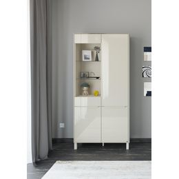 Standvitrine, B:92cm H:197cm T:42cm, beige, SET ONE BY Musterring, Glas, Holzwerkstoff, Schr&auml;nke, "Reno", Mit Vierkantfu&szlig; in diversen Farben, 197 cm