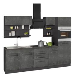 K&uuml;chenzeile KOCHSTATION, B:330cm T:60cm, bunt, Komplettk&uuml;chen-Sets, "KS-Tulsa", mit E-Ger&auml;ten, Breite 330 cm, schwarze Metallgriffe, MDF Fronten
