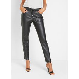 bonprix Damen Schlupfhose, schwarz, Gr. 52, Obermaterial: 100% Polyester, Hosen, aus Lederimitat, aus Polyester, lockere Passform, eleganter Stil
