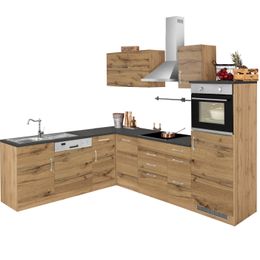 Winkelk&uuml;che KOCHSTATION, B:210cm T:270cm, braun, Komplettk&uuml;chen-Sets, "KS-Colmar", mit E-Ger&auml;ten, Stellbreite 210/270 cm