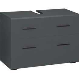 Waschbeckenunterschrank Welltime, B:80cm H:55cm T:35cm, grau, Holzwerkstoff, Badezimmer, Schr&auml;nke, "Skara", mit Klappe und Schubkasten, schwarze