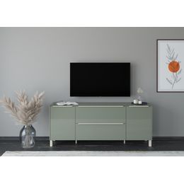 Lowboard, B:182cm H:75cm T:42cm, gr&uuml;n, SET ONE BY Musterring, Glas, Holzwerkstoff, Wohnzimmer, Sideboards, "Reno", Mit Vierkantfu&szlig; in diversen