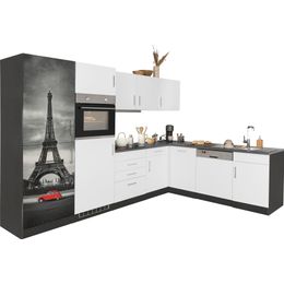 K&uuml;chenzeile KOCHSTATION, B:290cm H:200cm T:60cm, wei&szlig;, Komplettk&uuml;chen-Sets, "KS-Paris &ndash; K&uuml;chen mit einzigartigen Fotomotiven auf den Fronten",